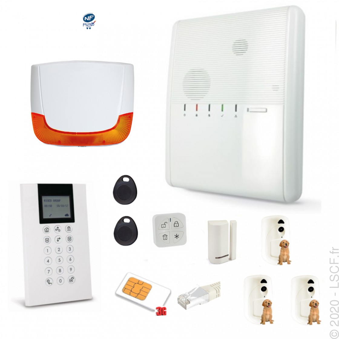 AGI-KIT4-SC Kit Risco Agility 4, 3xPircam + IP+GSM TC4B 2xtags 1 ...